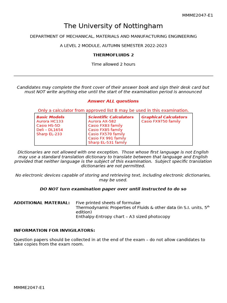 MMME2047 E1 Jan2023 Solutions | PDF | Humidity | Steam