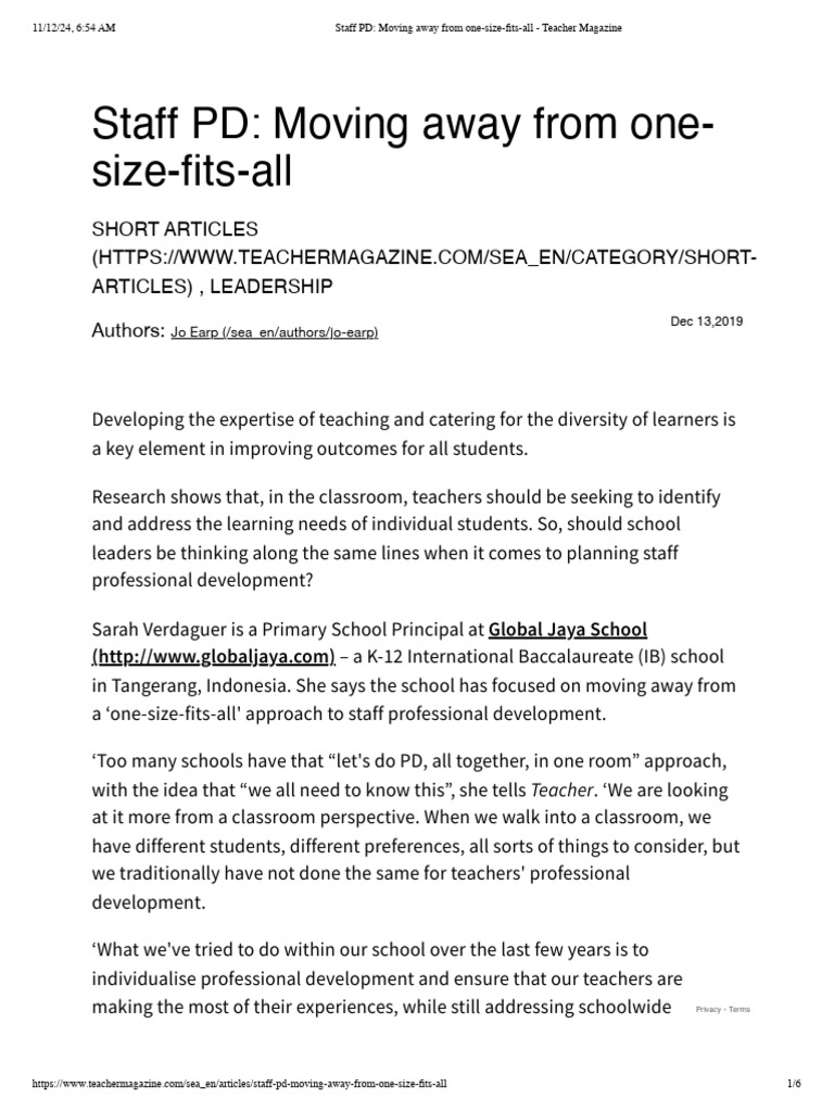 Staff PD - Moving Away From One-Size-Fits-All - Teacher Magazine | PDF ...
