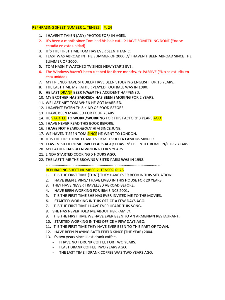 Past Tense Rephrasing Guide | PDF