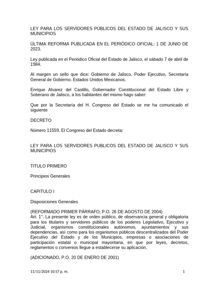 Ley para Los Servid - 120204520 | PDF | Tiempo de trabajo | Ejecutivo ...