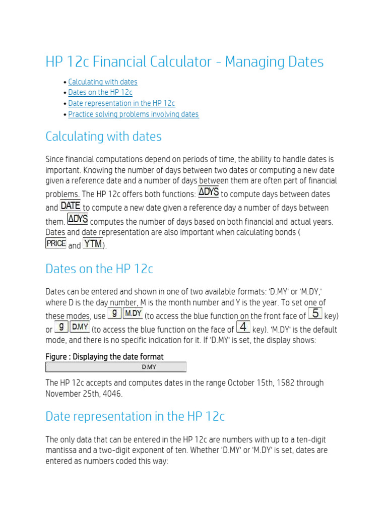 HP 12c Financial Calculator Managing Dates | PDF | Numbers | Function ...