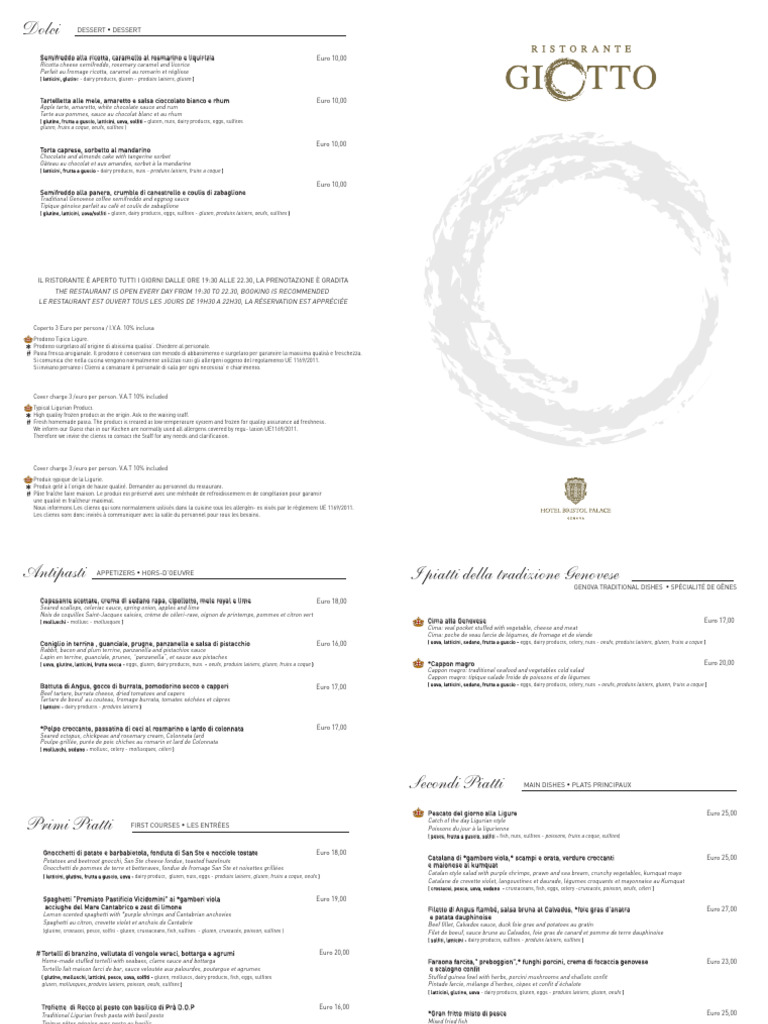 Istol Ristorante Giotto Menu | PDF | Cocina mediterranea | Cocina europea