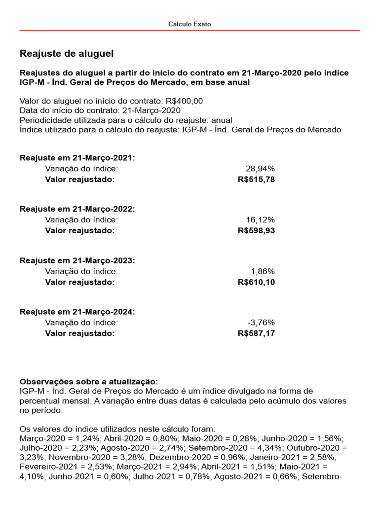 Cálculo Exato | PDF | Finanças e Administração de Capital