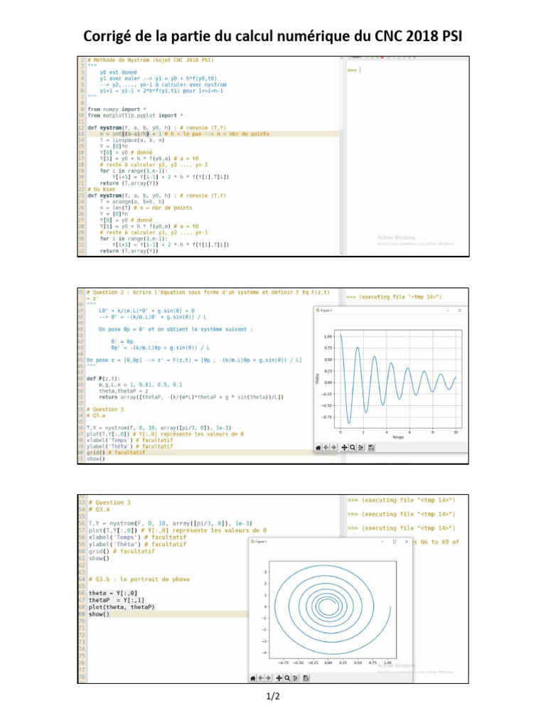 Corrigé de La Partie Du Calcul Numérique Du CNC 2018 PSI - Amp - MP | PDF