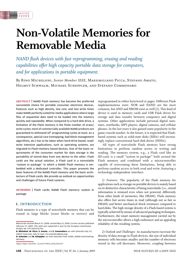 Non Volatile Memories for Removable Media | PDF | Flash Memory | Computer Data Storage