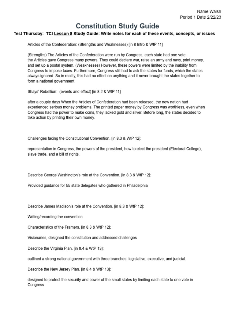 Constitution Study Guide | PDF | Ratification | Separation Of Powers