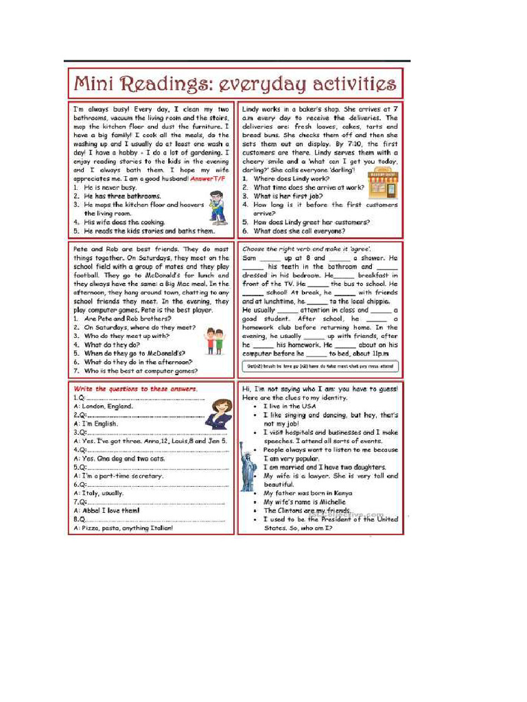 Mini Reading Activites | PDF