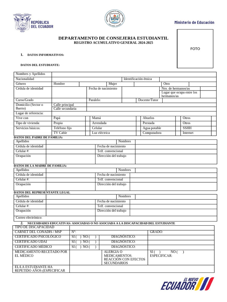 Ficha Acumulativa Dece 2024 - 2025-2 | PDF | Documento de identidad | Telefonía móvil