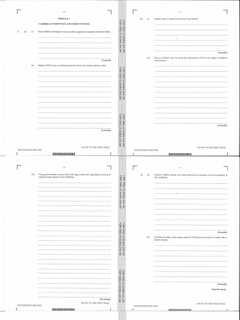 CAPE Food & Nutrition 2022 Unit 2 P2 | PDF