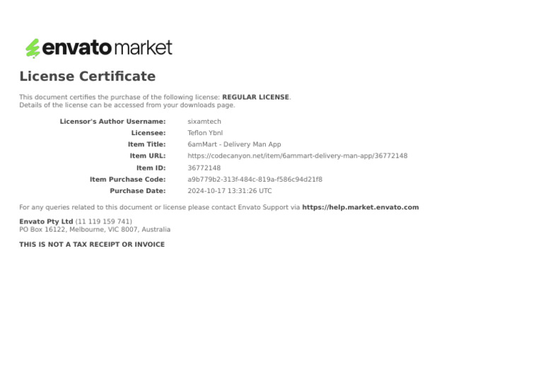 6amMart Delivery Man App License Certificate | PDF