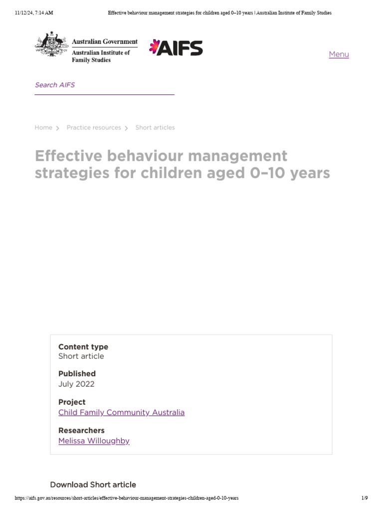 Effective Behaviour Management Strategies For Children Aged 0-10 Years ...