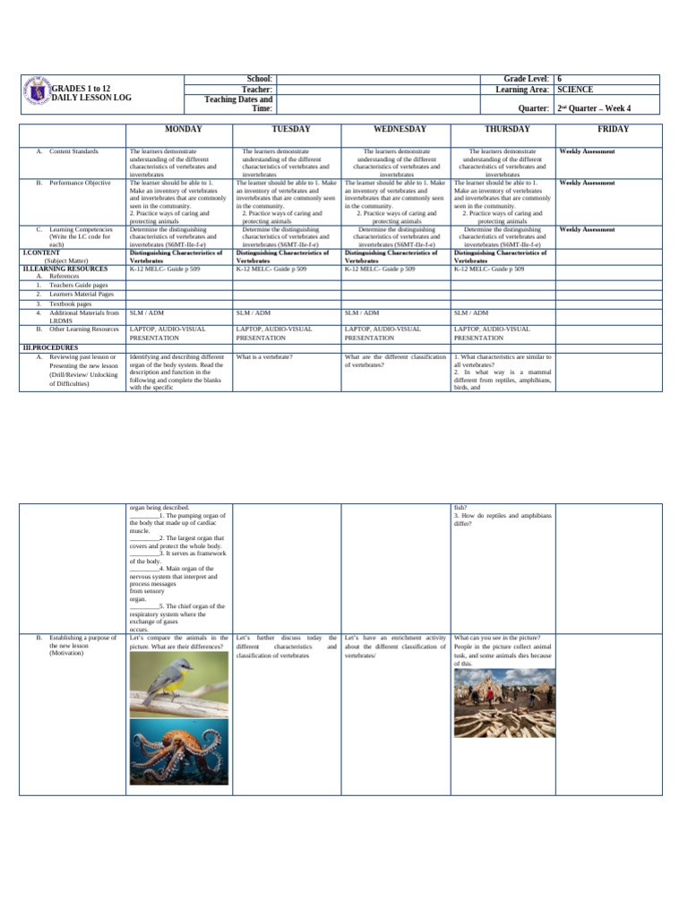 SCIENCE-6-Q2-W4 | PDF | Amphibian | Skeleton