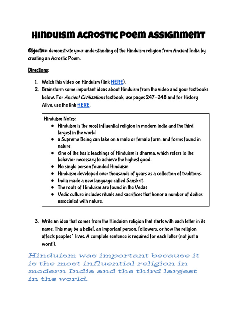 Hinduism Acrostic Poem Project | PDF | Philosophy | Religion & Spirituality