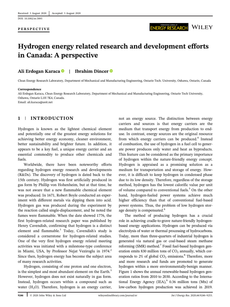 Hydrogen Energy Research in Canada | PDF | Hydrogen | Nature
