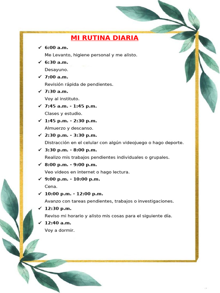 Mi Rutina Diaria | PDF