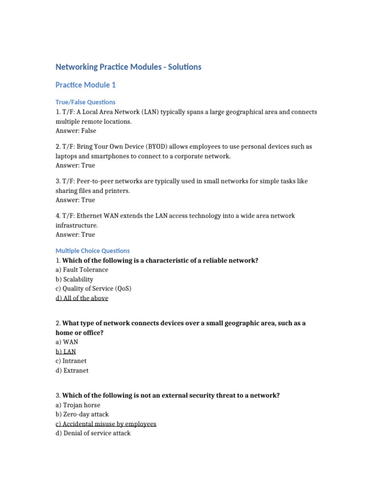 Networking Practice Modules Solutions Short Answers | PDF | Computer ...
