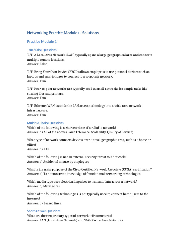 Networking Practice Modules Solutions | PDF | Computer Network | Local Area Network