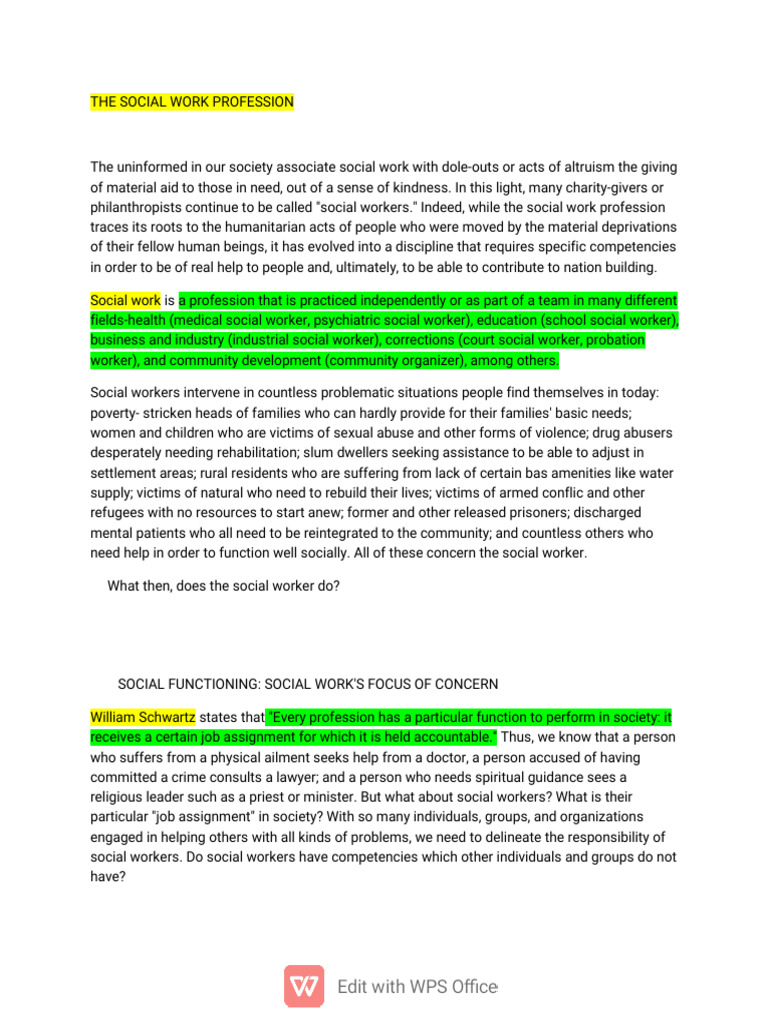 THE SOCIAL WORK-WPS Office | PDF | Social Work | Social Skills