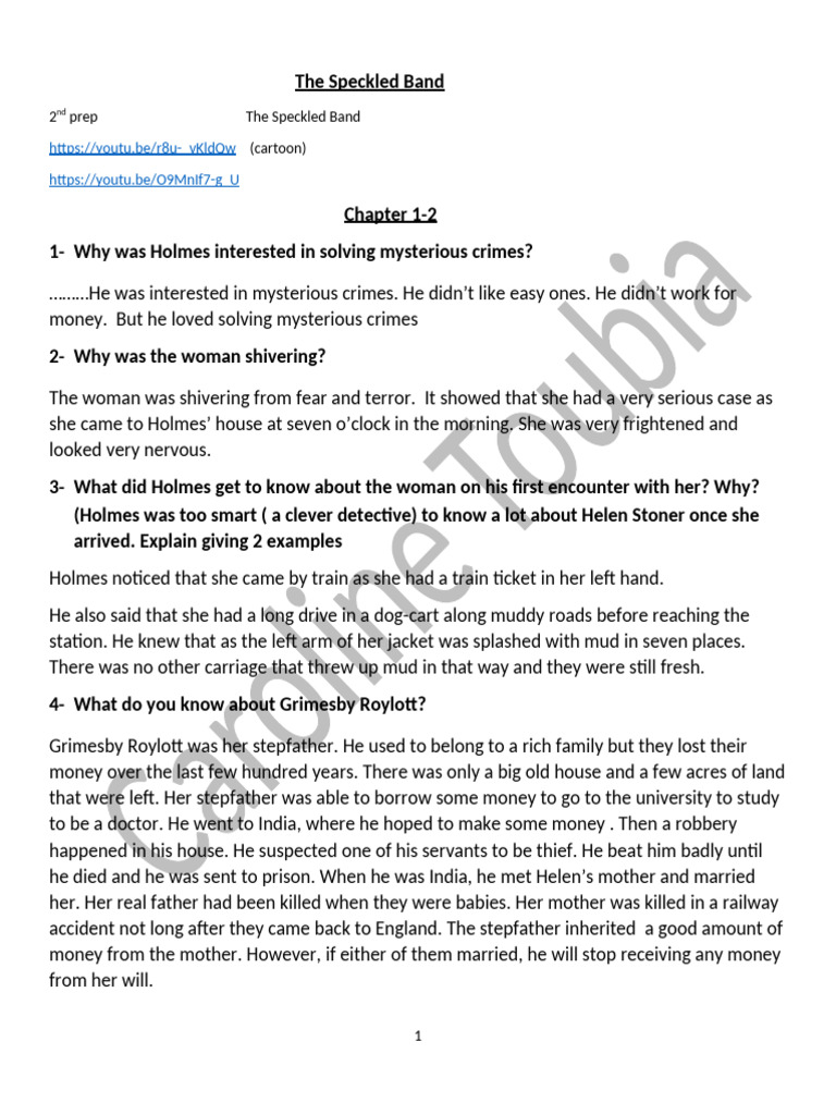 Speckled Band Q&A | PDF | The Adventure Of The Speckled Band