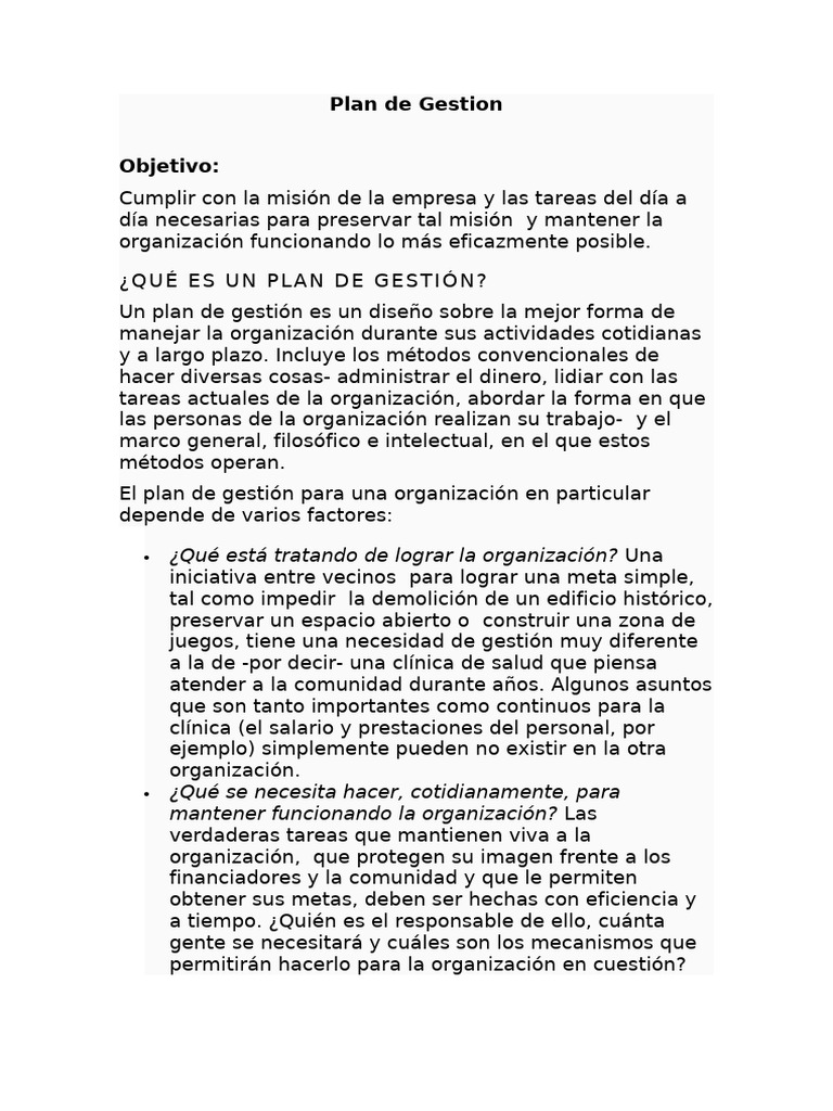 Plan de Gestion | PDF | Business