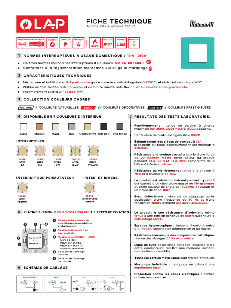 Fiche Technique Millenium Norme Interrupteurs NM en 606669 1 | PDF