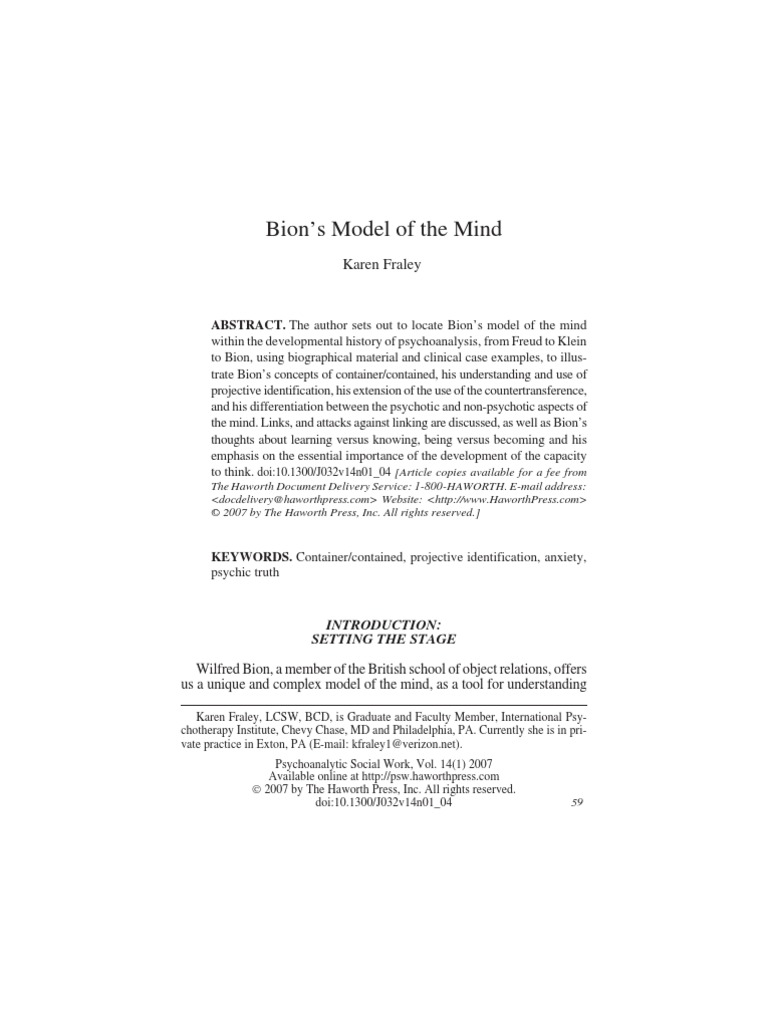 Bion Modelo Mental | PDF | Thought | Psychoanalysis