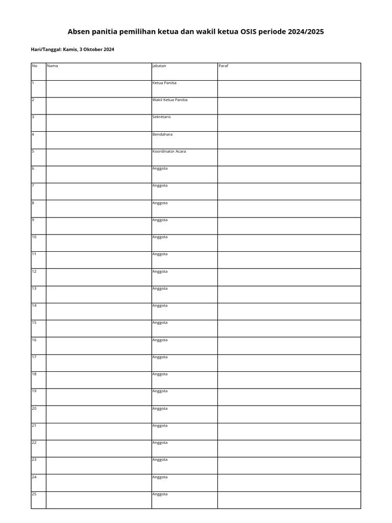 Absen Panitia Pemilihan Ketua Dan Wakil Ketua OSIS Periode 20242025 ...