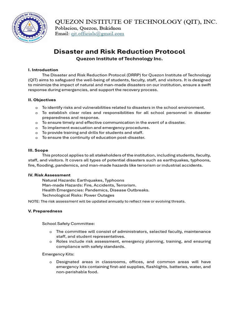 Disaster and Risk Reduction Protocol | PDF | Emergency Management ...