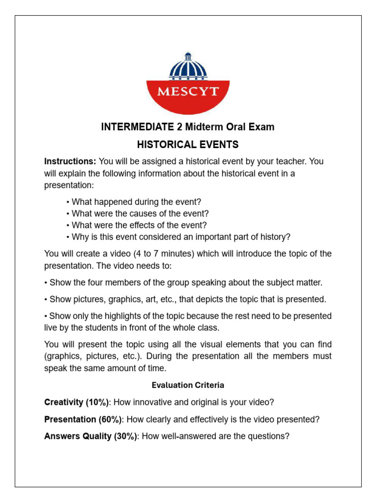 INTERMEDIATE 2 Midterm Oral Exam | PDF