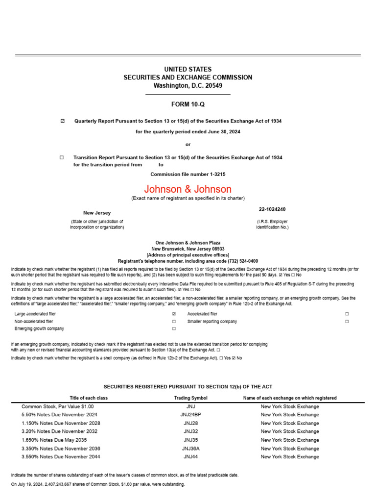JNJ Quarter Report | PDF | Net Income | Share Repurchase