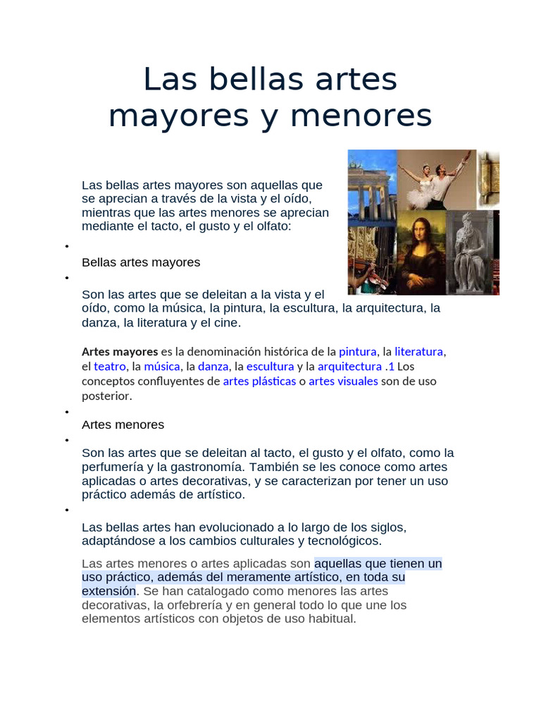 Artes Mayores y Menores: Definición y Ejemplos | PDF