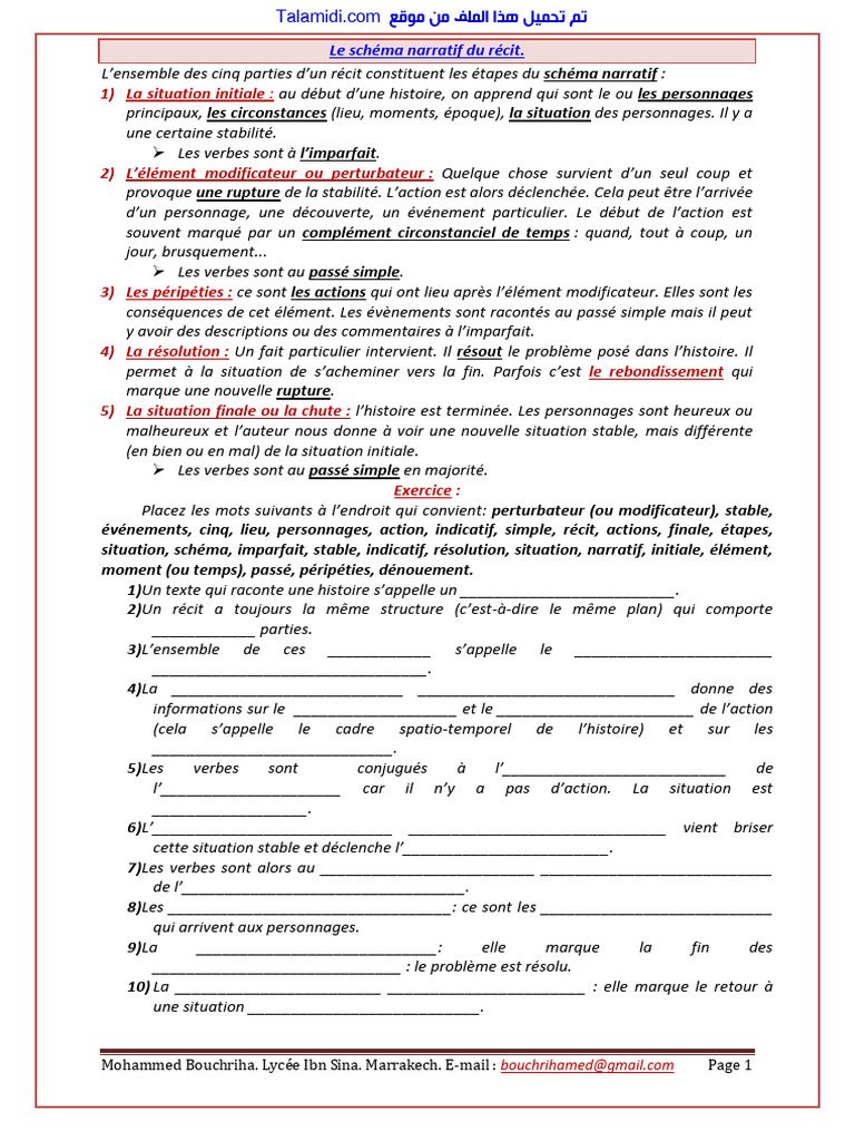 Exercices sur le schéma narratif | PDF | Linguistique | Grammaire