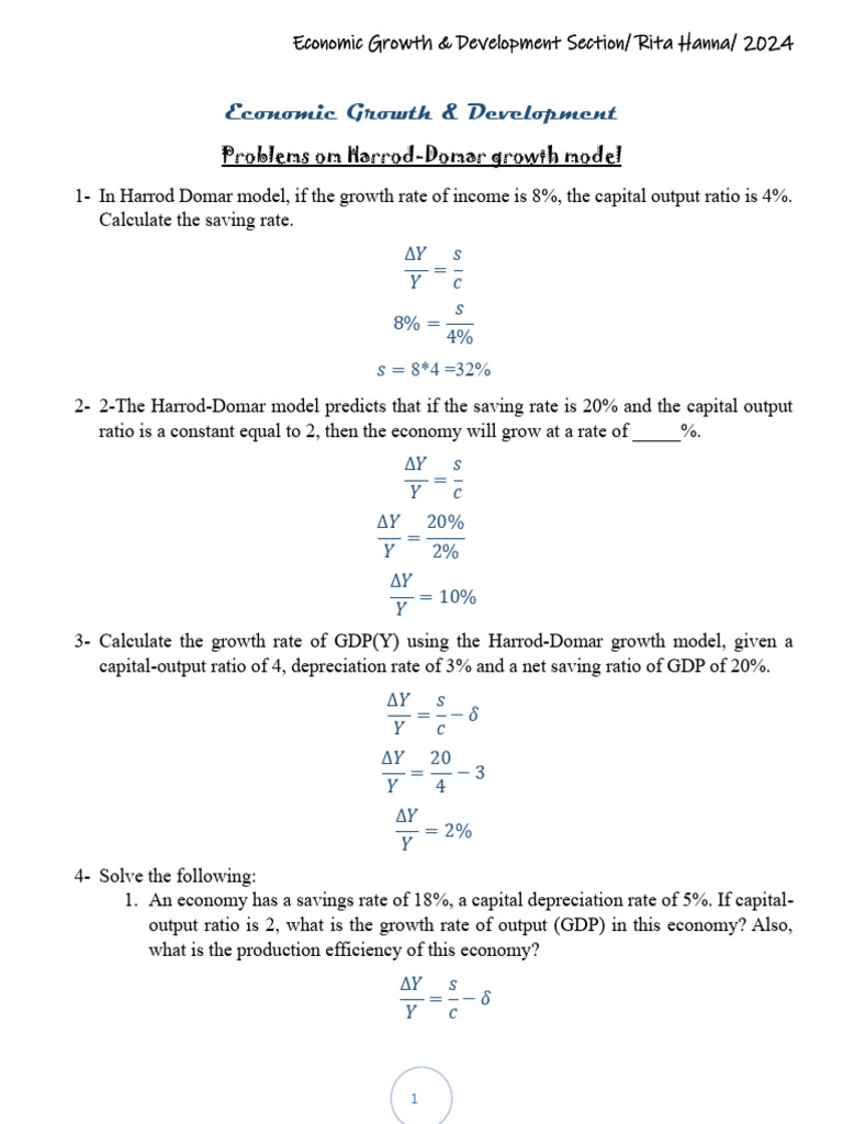 Problems On Harrod-Domar Growth Model | PDF | Economics | Economies