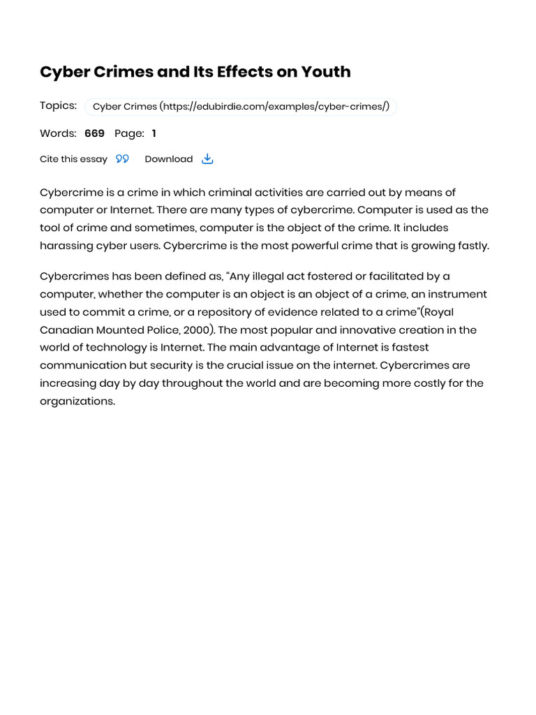 Cyber Crimes and Its Effects On Youth - Free Essay Example - Edubirdie ...