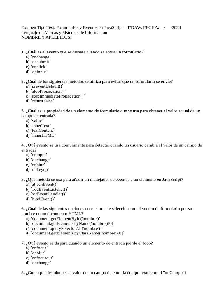 Examen Javascript HTML 2024 | PDF | Script Java | Informática