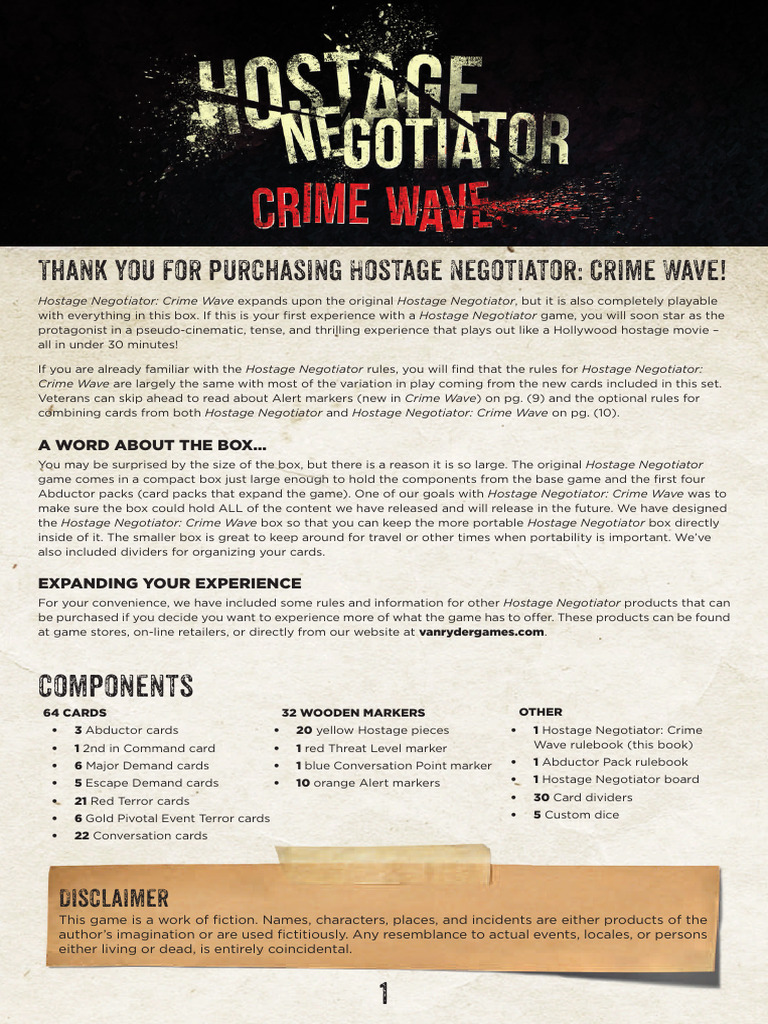 6a Hostage Negotiator Crime Wave Rulebook | PDF | Hostage | Dice