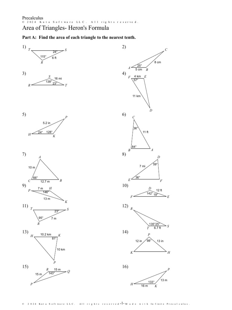 Area of Triangles - Heron's Formula 02 | PDF | Area | Geometry
