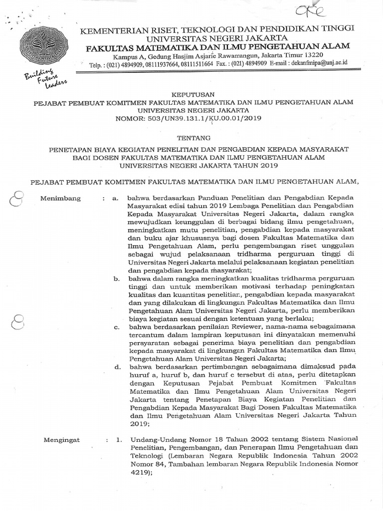 SK Penelitian Dan P2M 2019 | PDF