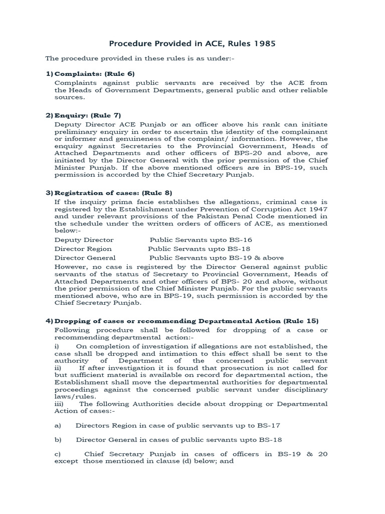 Procedure Provided in ACE Rules 1985 | PDF | Crimes | Crime & Violence