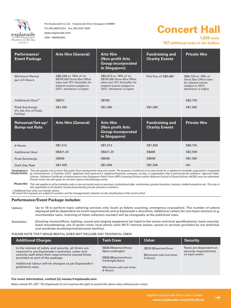 Esplanade Venue Rental Rates Overview | PDF | Charitable Organization ...