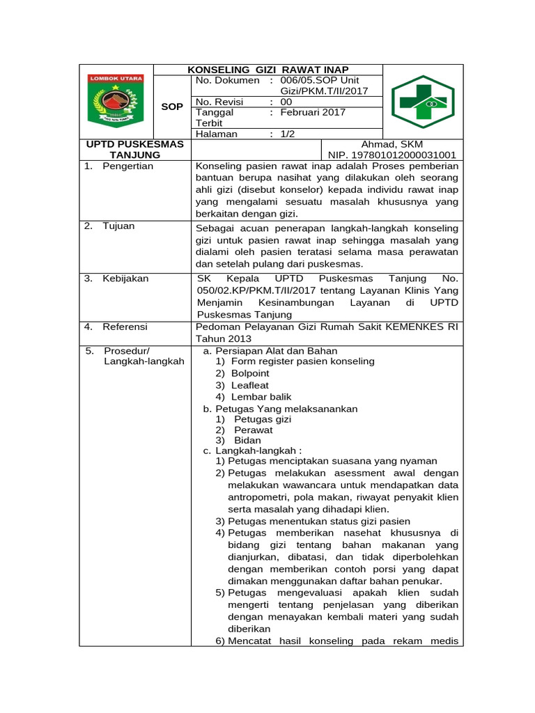 Sop Konseling Gizi Ranap | PDF | Kesehatan Holistik