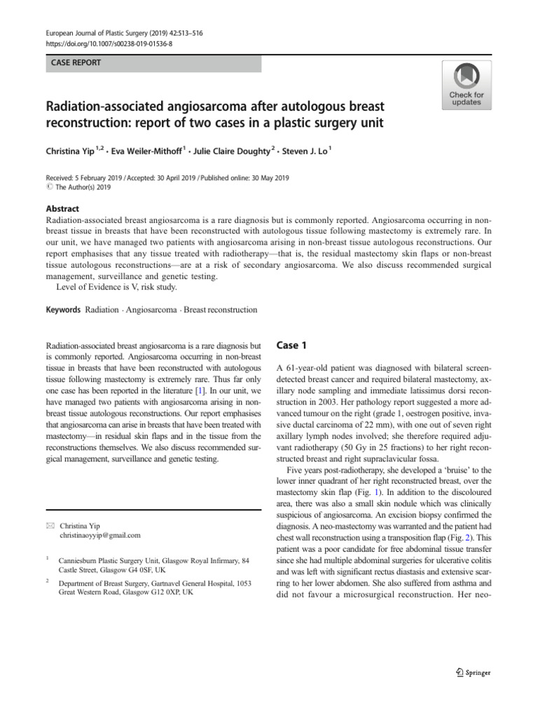 Radiation-Associated Angiosarcoma After Autologous Breast | PDF ...