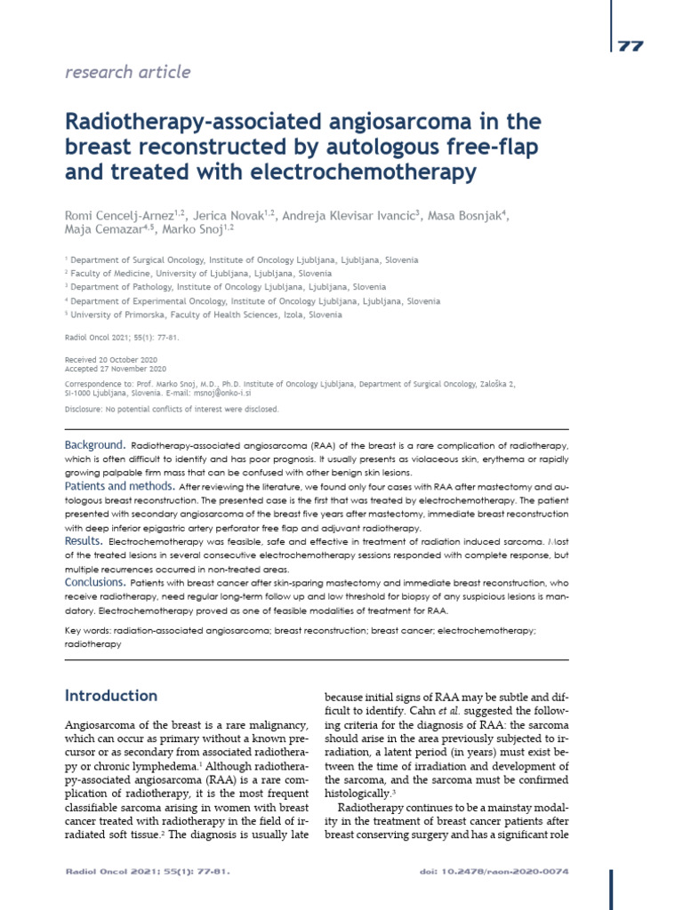 Radiotherapy Associated Angiosarcoma in The | PDF | Breast Cancer ...