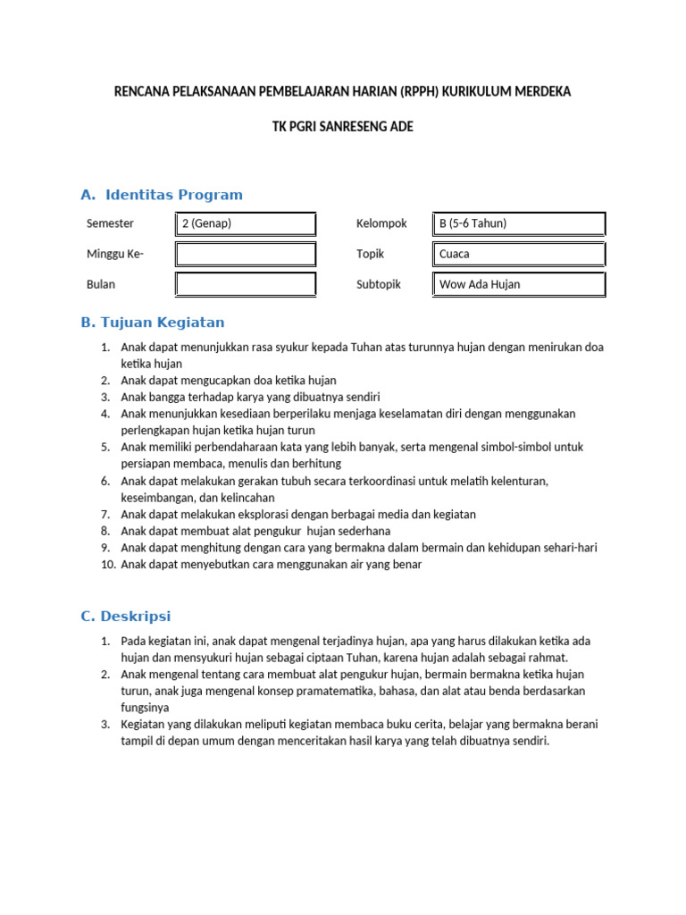 RPPH TK - Pgri S.ade | PDF