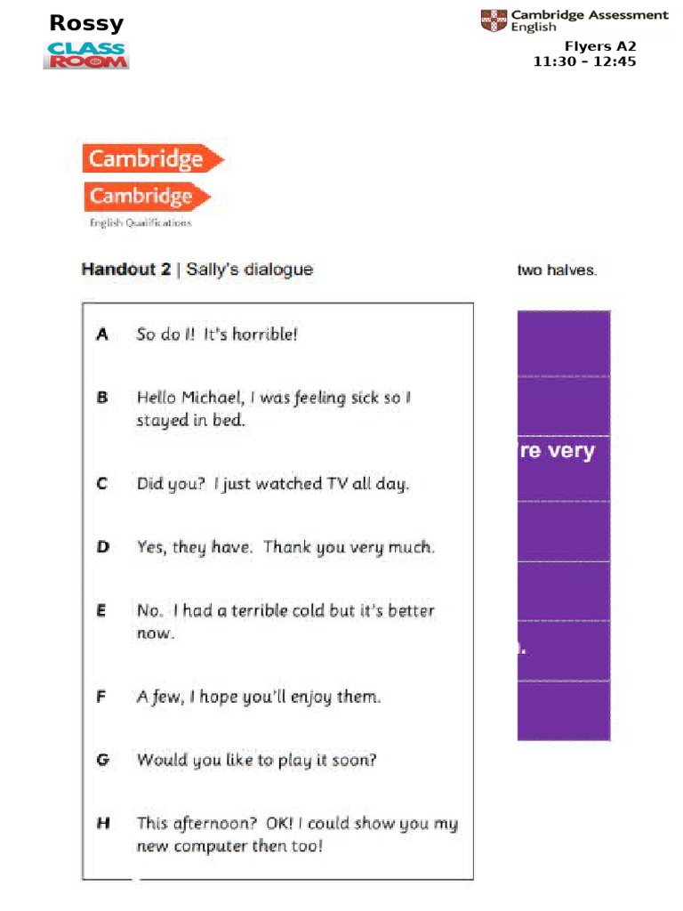 A2 Flyers Reading and Writing Part 2.1 | PDF