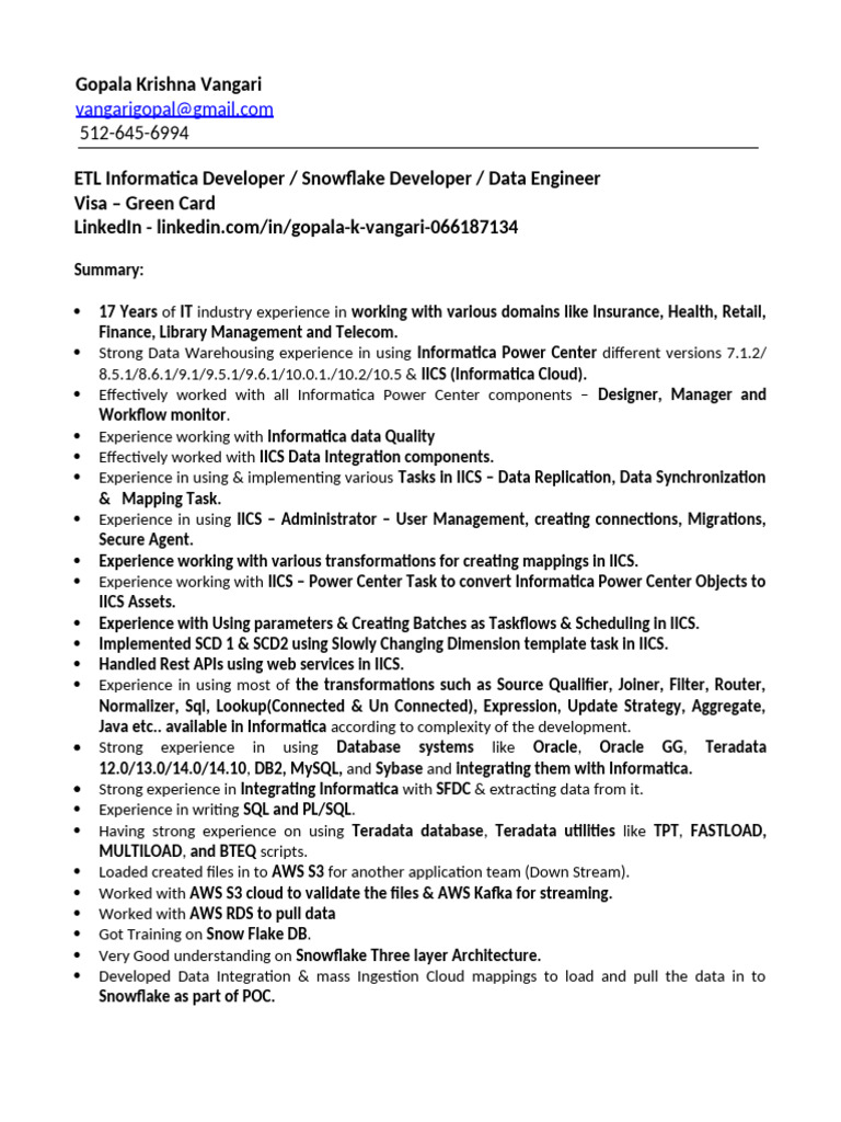 Resume Gopala Krishna Vangari | PDF | Ibm Db2 | Databases