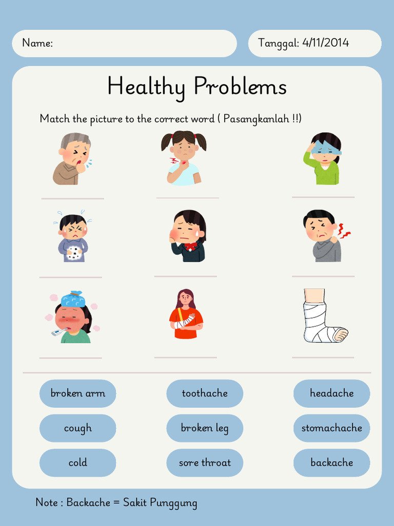 Health Problems English Worksheet in Blue and Grey | PDF | Language ...