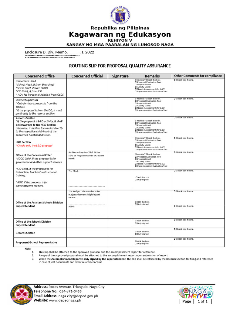 Encl. D. Routing Slip | PDF