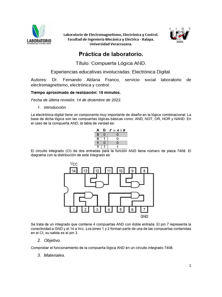 Práctica de Compuerta Lógica AND | PDF | Puerta lógica | Electrónica