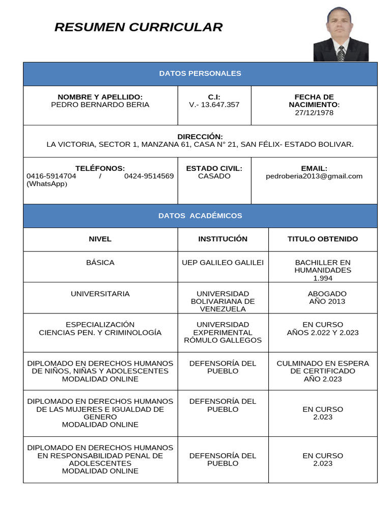 Curriculum Pedro Competo | PDF | Venezuela | Escuelas